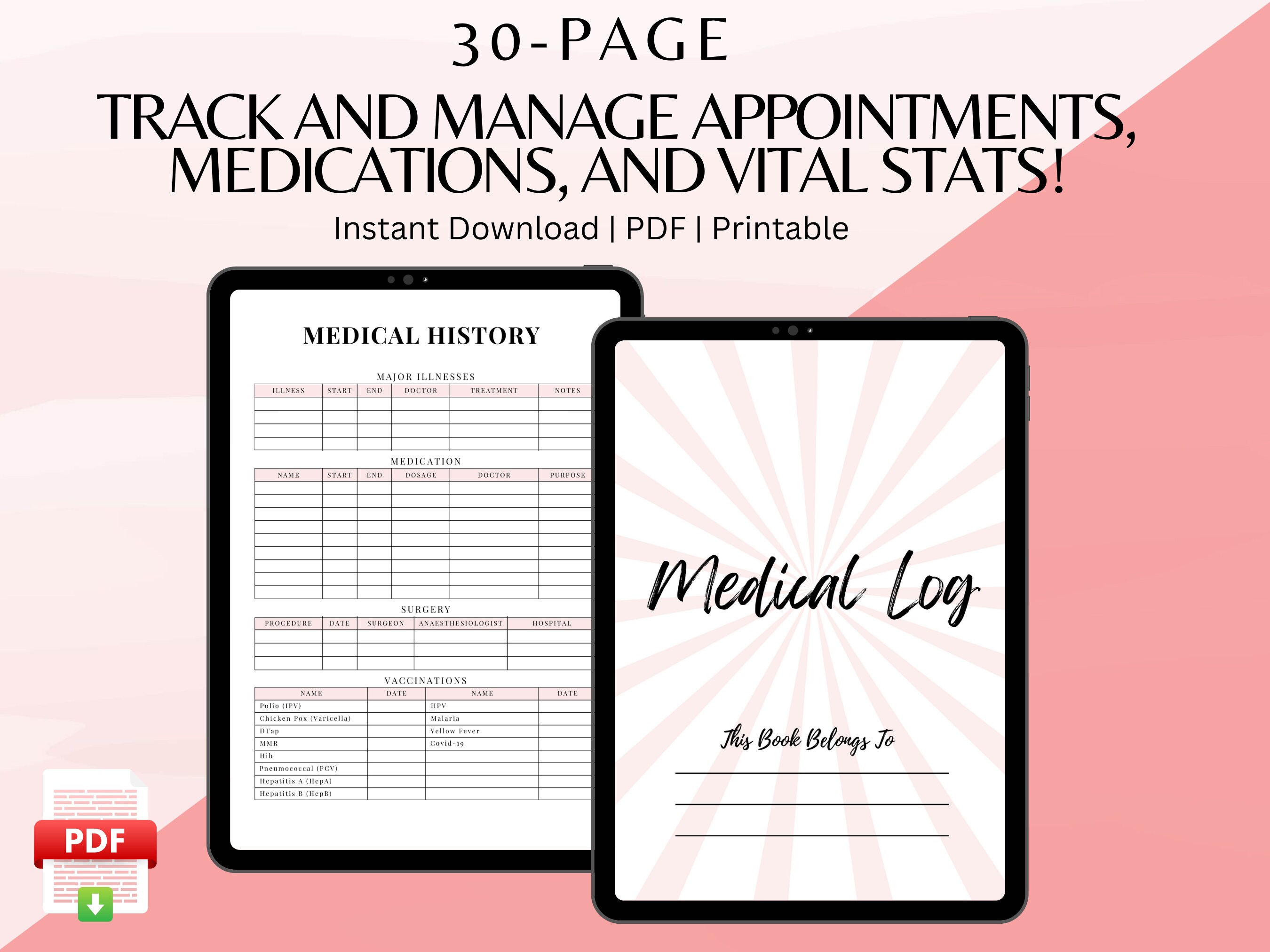 Medical Log Planner Goodnotes Printable Health Medicine Symptom Tracker ...