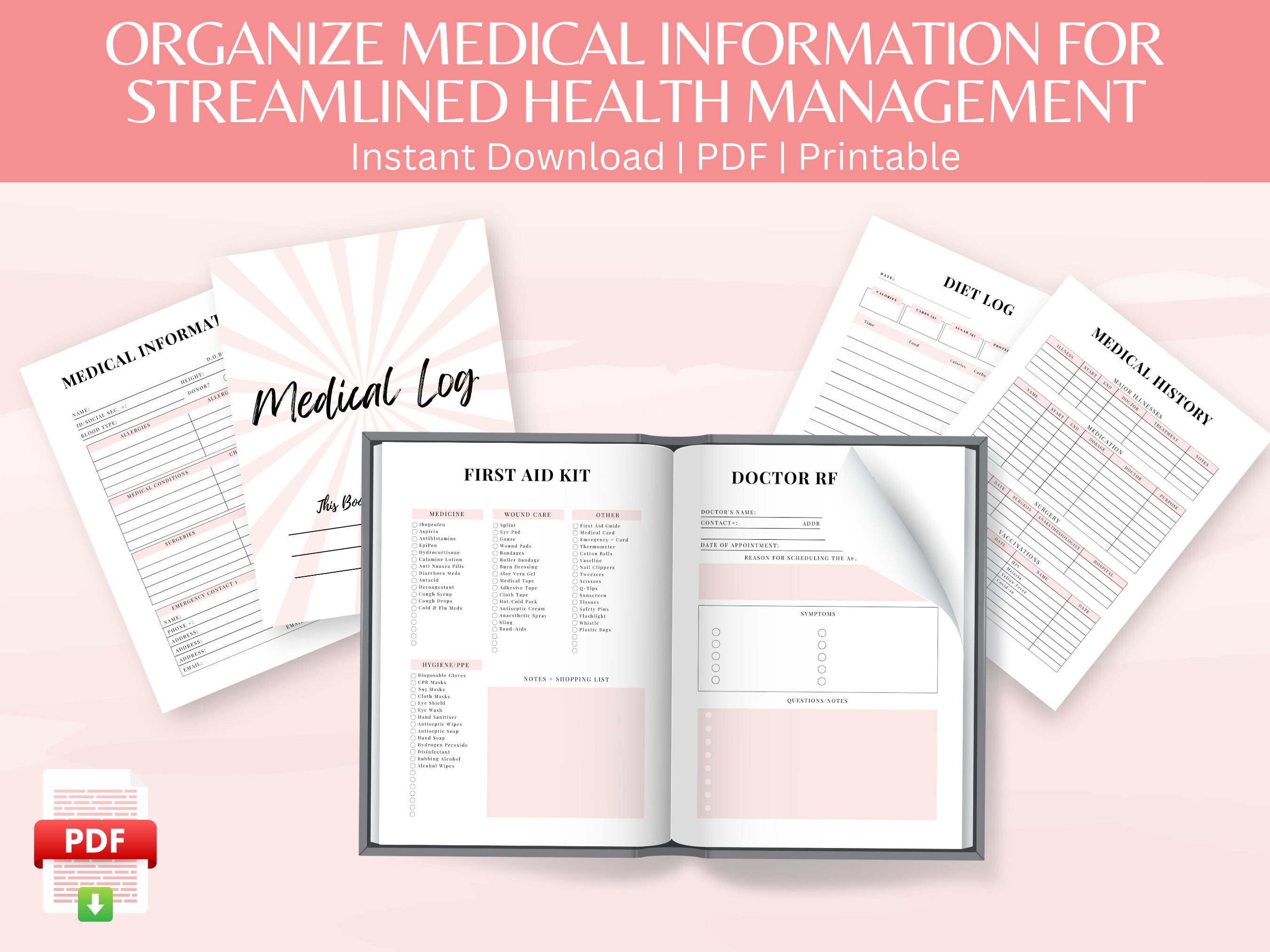 Medical Log Planner Goodnotes Printable Health Medicine Symptom Tracker ...