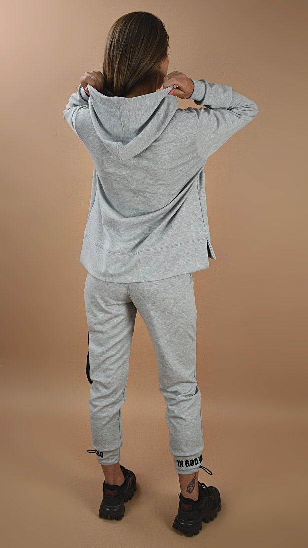New Women's Designer Set, Gray Sweatsuit Set,long Sleeve Top , Gray ...