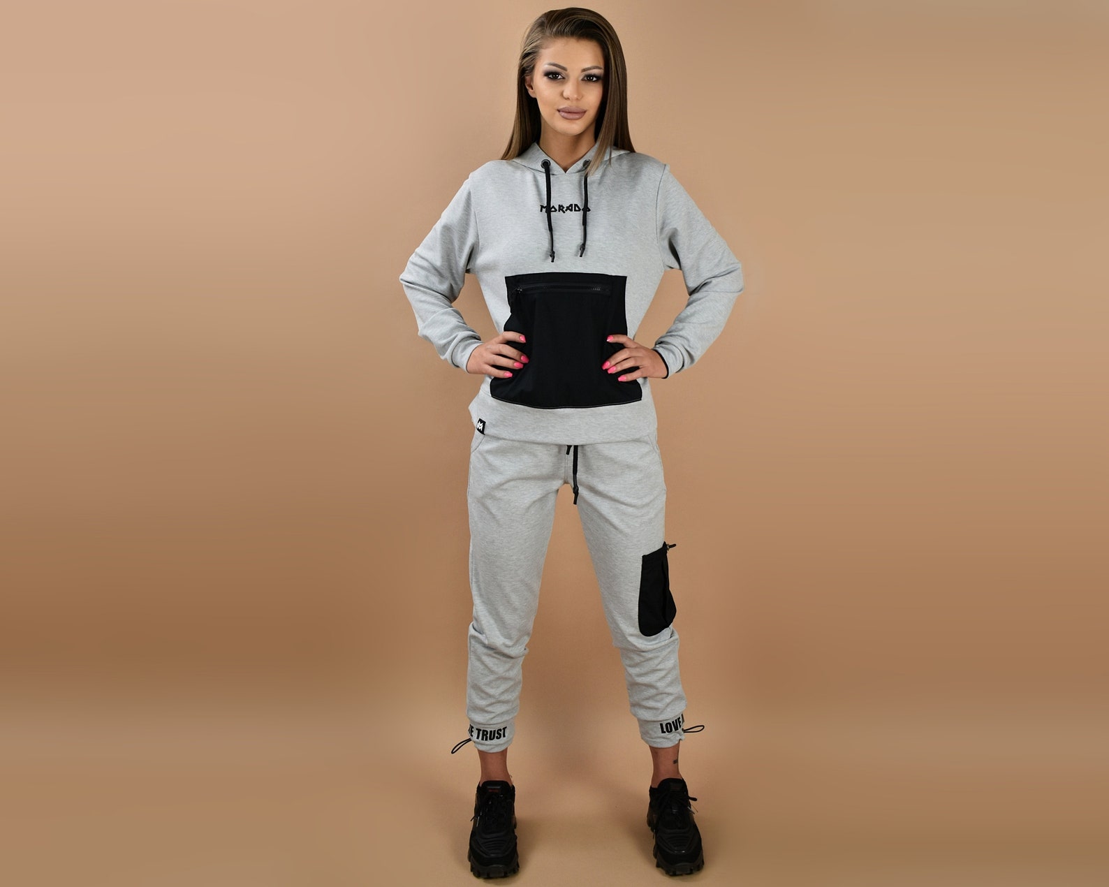 New Women's Designer Set, Gray Sweatsuit Set,long Sleeve Top , Gray ...