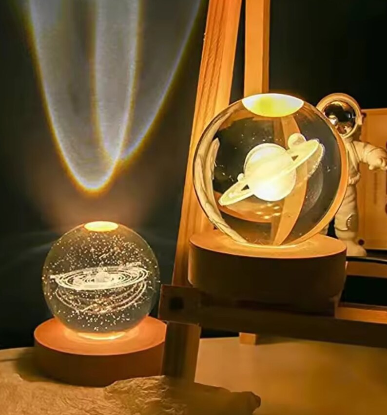 3D Saturn Planet Crystal Ball, Laser Engraved Galaxy Globe, 3D Lamp ...