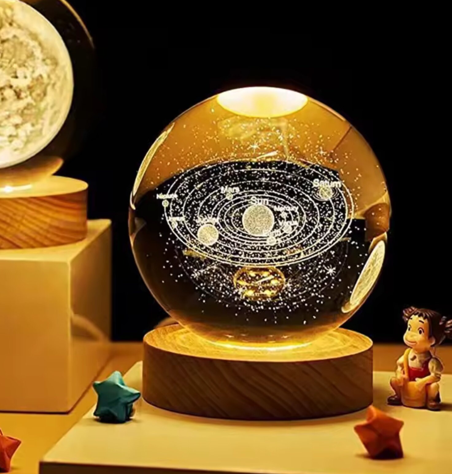 3D Saturn Planet Crystal Ball, Laser Engraved Galaxy Globe, 3D Lamp ...