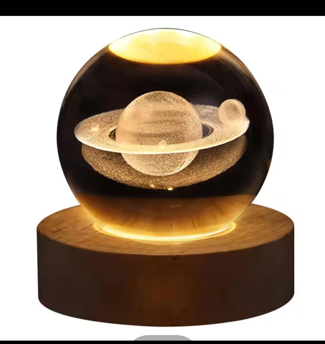 3D Saturn Planet Crystal Ball, Laser Engraved Galaxy Globe, 3D Lamp ...