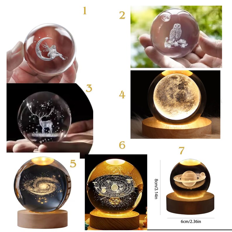 3D Planet Angel on Moon Crystal Ball, Laser Engraved Galaxy Globe ...