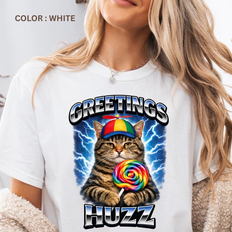 Greetings Huzz Meme Shirt, Lollipop Cat Meme, Gen Z Shirt, Viral Meme ...