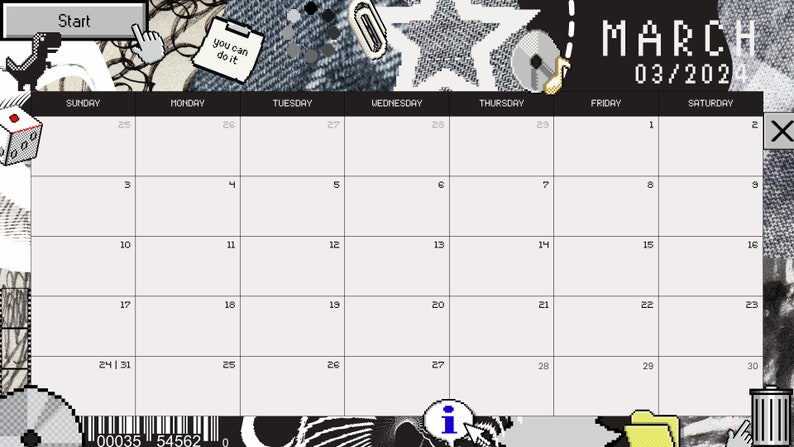 2024 Calendar 2024 Aesthetic Planner Landscape Monthly Calendar PDF ...