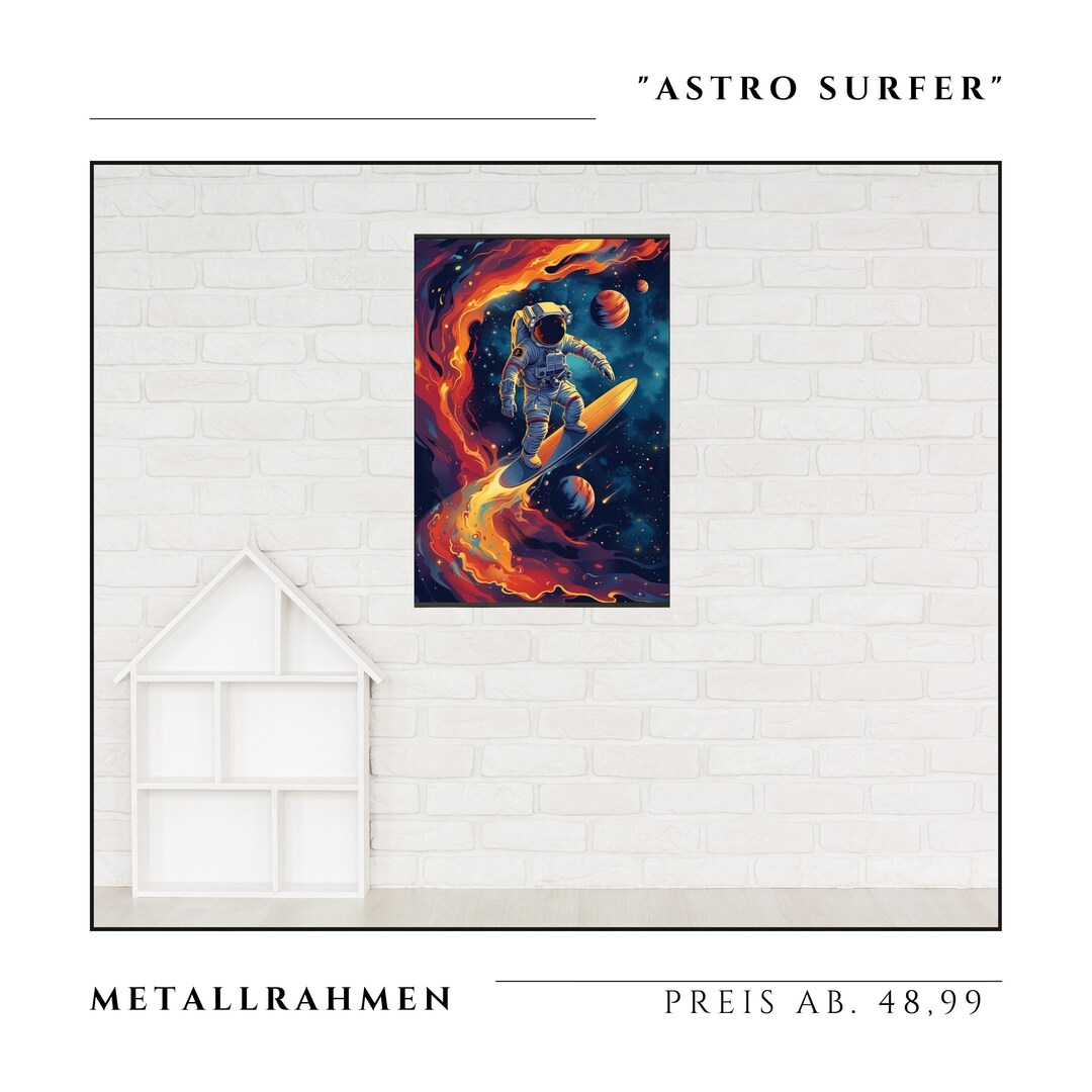 Premium Wall Art astro Surfer Made of Matte Paper With a Metal Frame ...