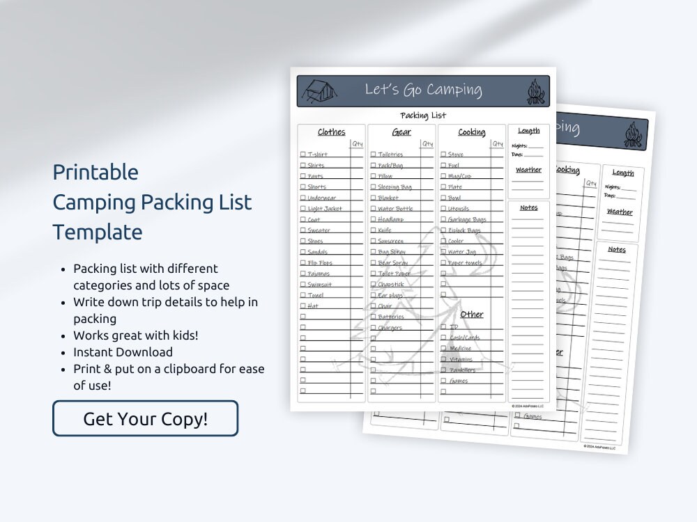 Camping Packing List - Etsy
