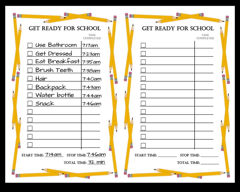 Get Ready for School Time Sheet - Etsy