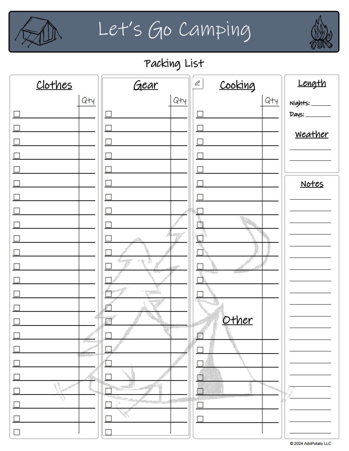 Camping Packing List - Etsy