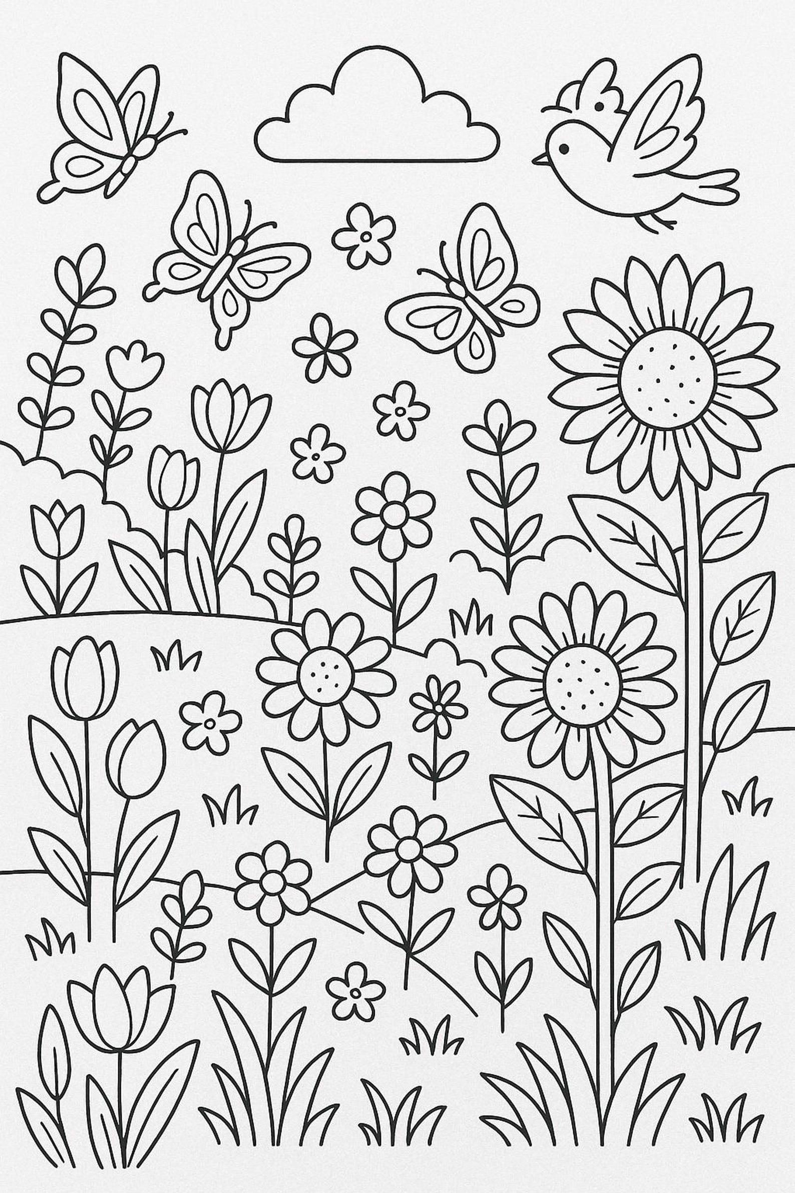 Spring Flowers & Butterflies Coloring Page | Instant Download | Kids ...