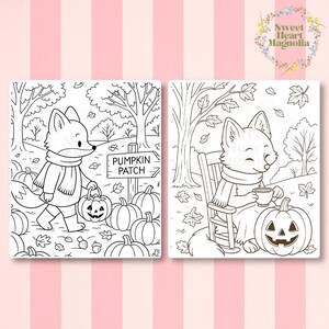 Cute Autumn Fox Coloring Page /pumpkin Patch Fall Coloring Sheet for ...