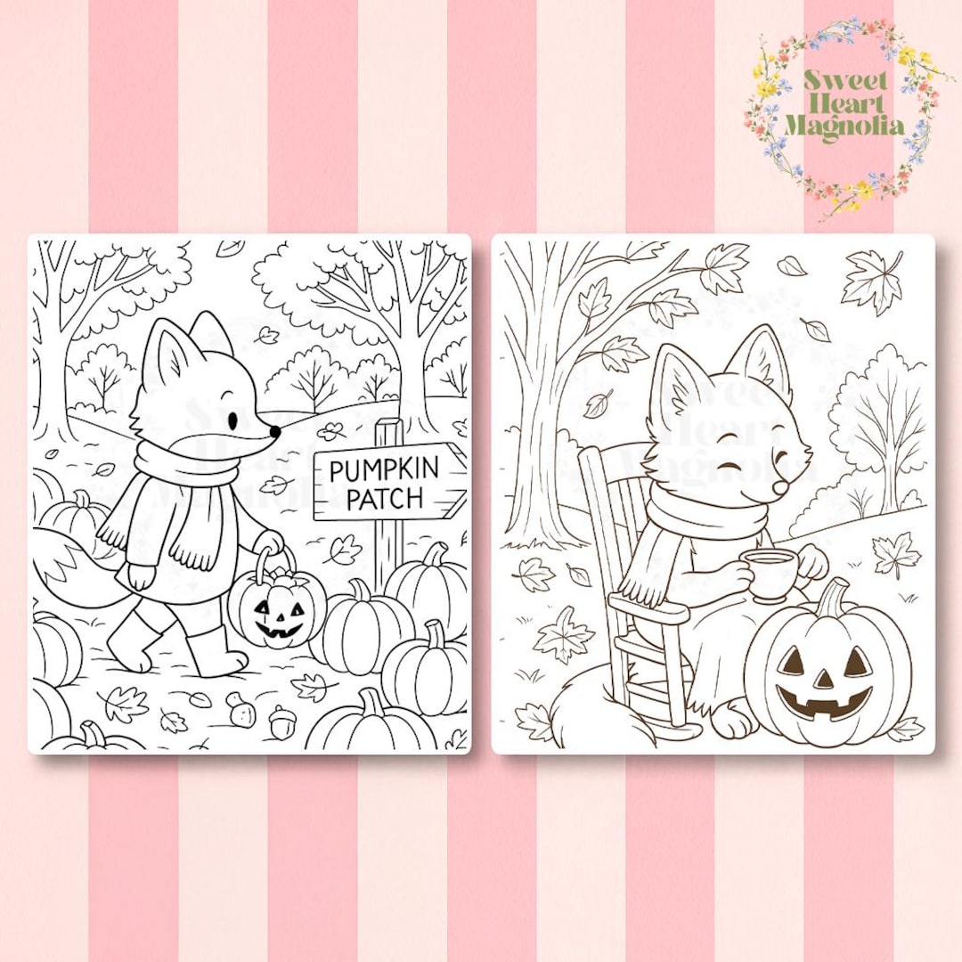 Cute Autumn Fox Coloring Page /pumpkin Patch Fall Coloring Sheet for ...