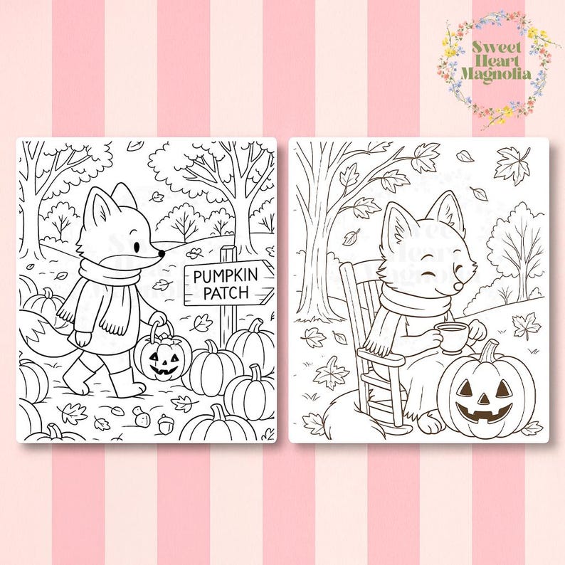 Cute Autumn Fox Coloring Page /pumpkin Patch Fall Coloring Sheet for ...