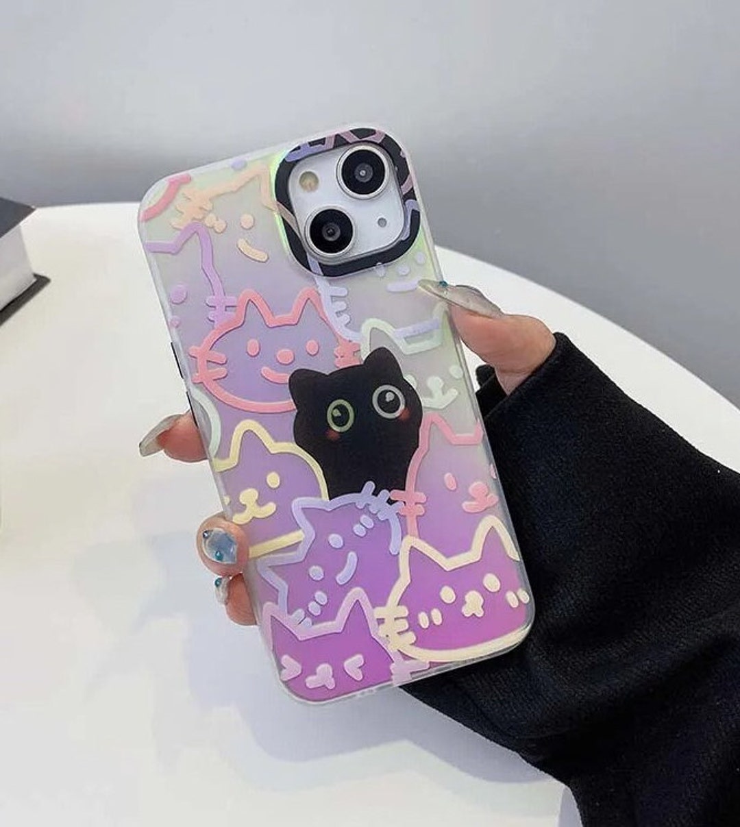 GC Plating Mirror Painted Lines Cute Cat Phone Case Soft Bumper ...