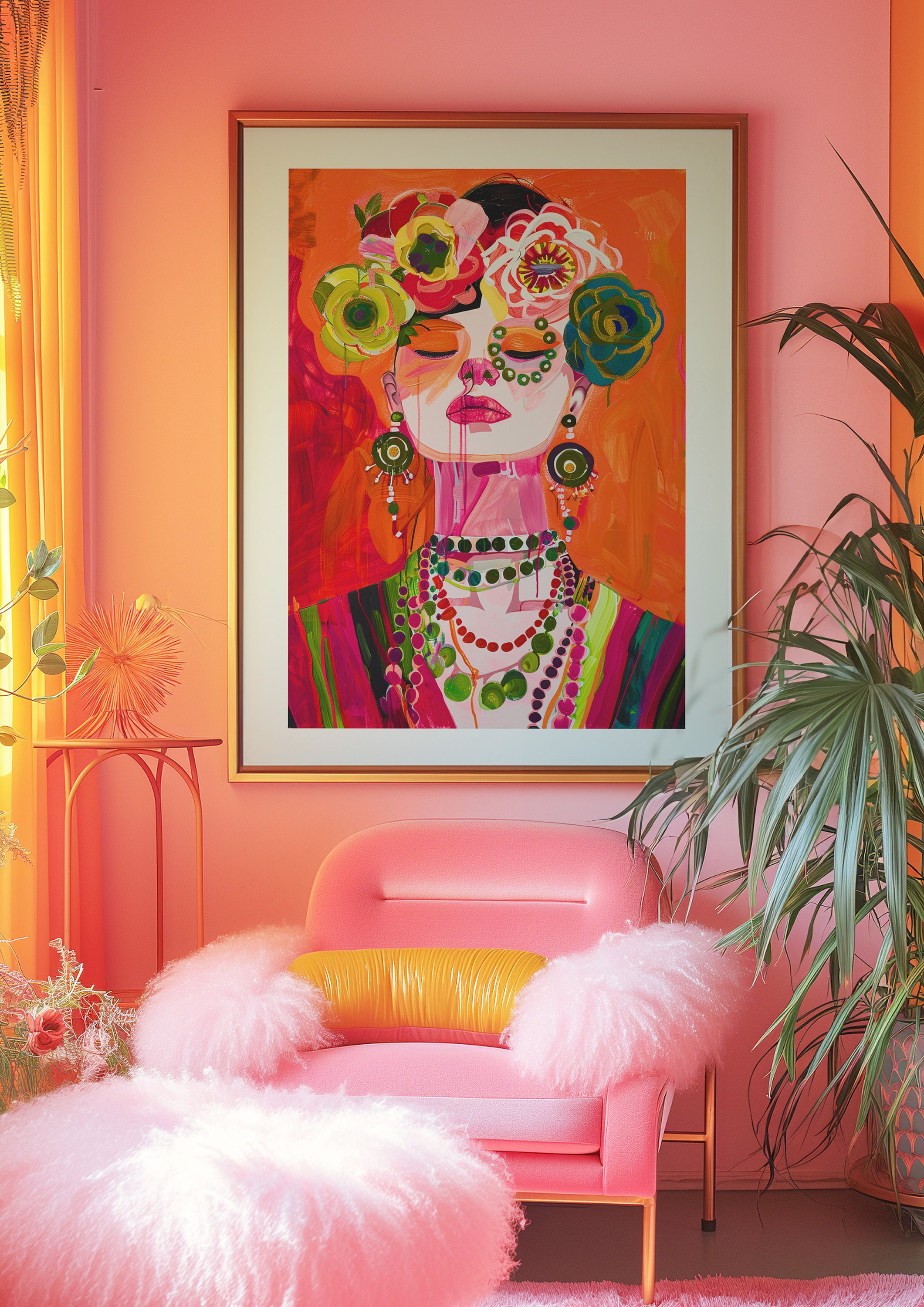 Trippy Red Pink Art Poster, Psychedelic 70s Wall Print, Trendy Eclectic ...