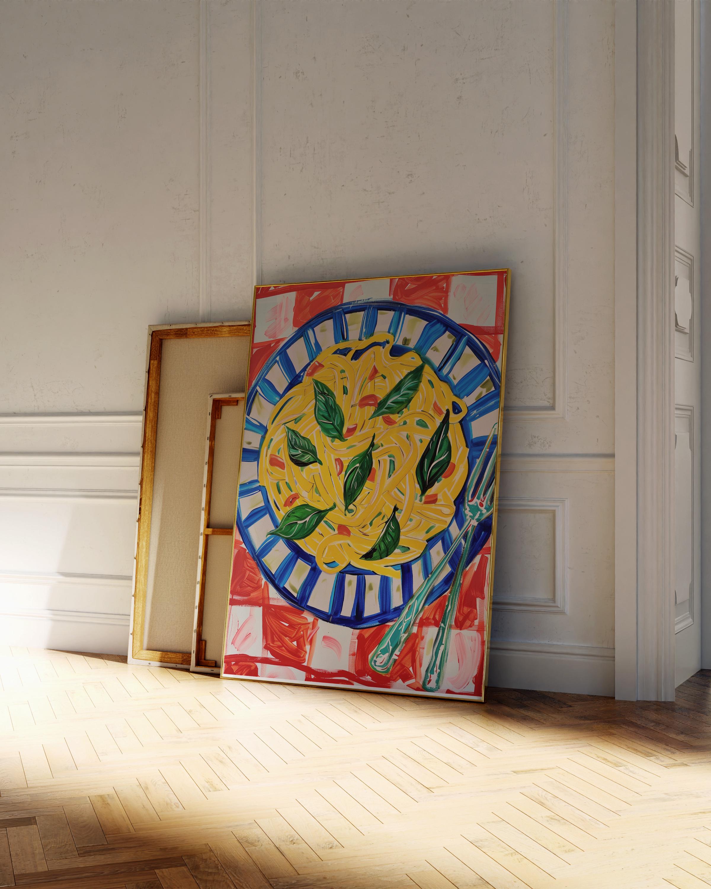 Retro Italian Food Print, Spaghetti Art, Trendy Maximalist Kitchen ...