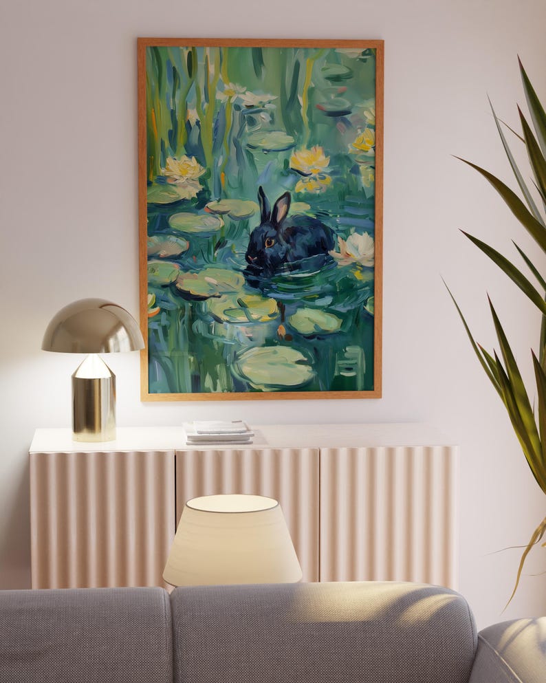 Claude Monet Rabbit in Water Lilies, Impressionist Landscape Painting ...