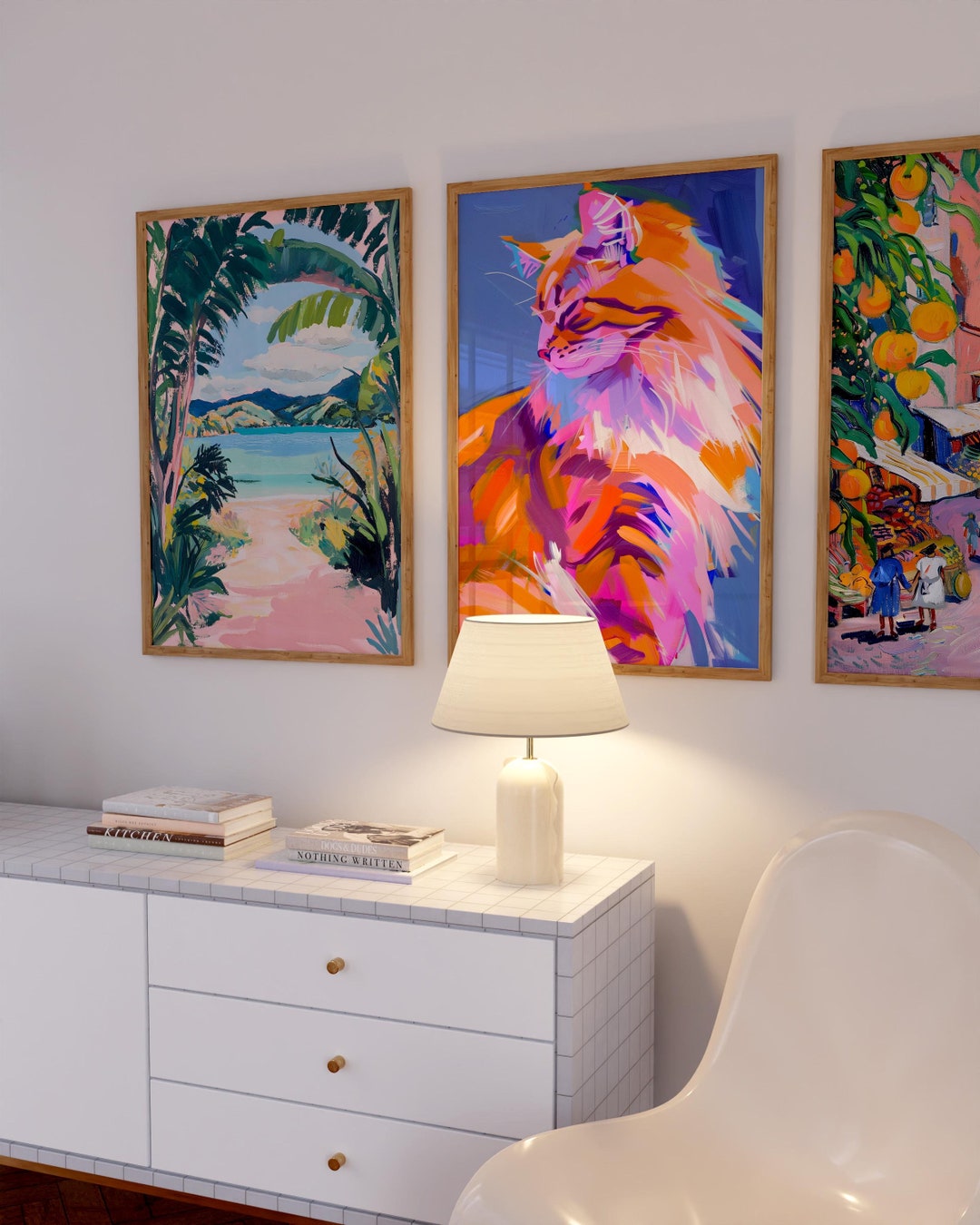 Colorful Orange Cat Poster, Maximalist Wall Art, Dopamine Matisse Style ...