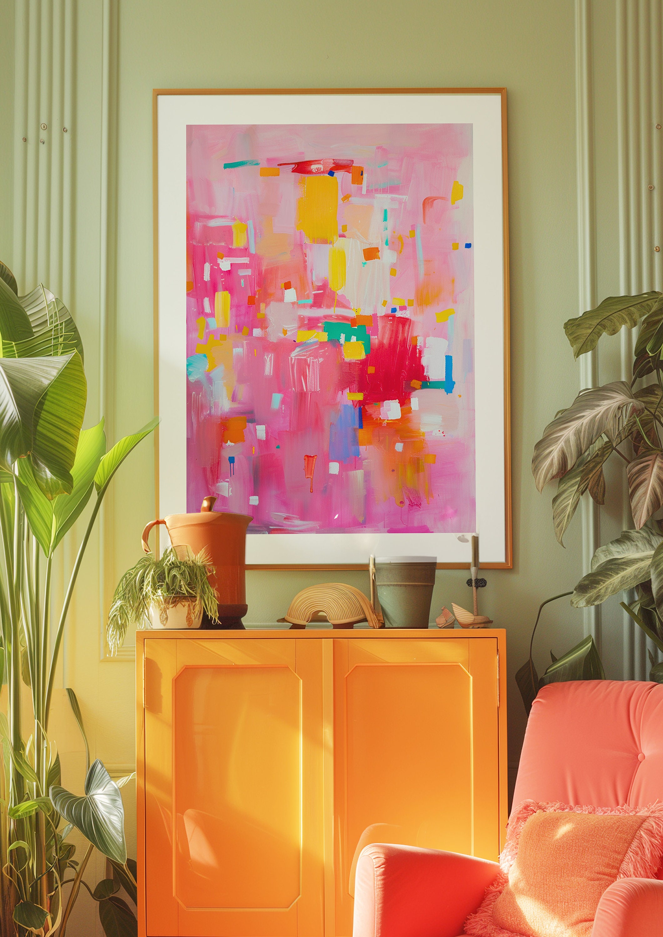Dopamine Pink Magenta Abstract Painting Print, Extra Large Modern ...