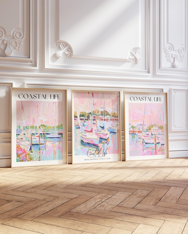 Coastal Harbor Scenery Print Set, Minimalist Cottage Wall Art (digital ...