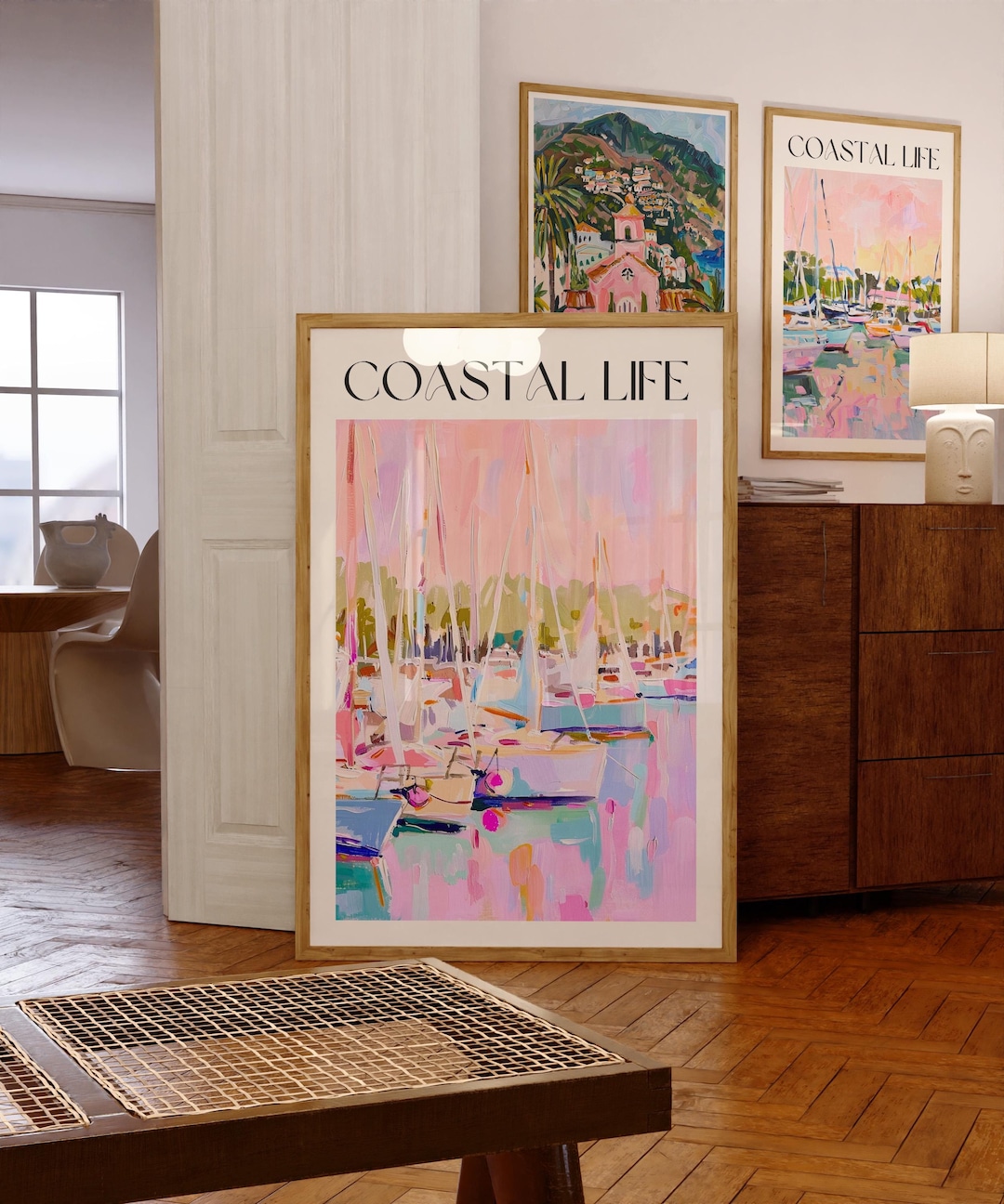 Coastal Printable, Harbor Scenery Set of 3 Prints, Minimalist Palm ...