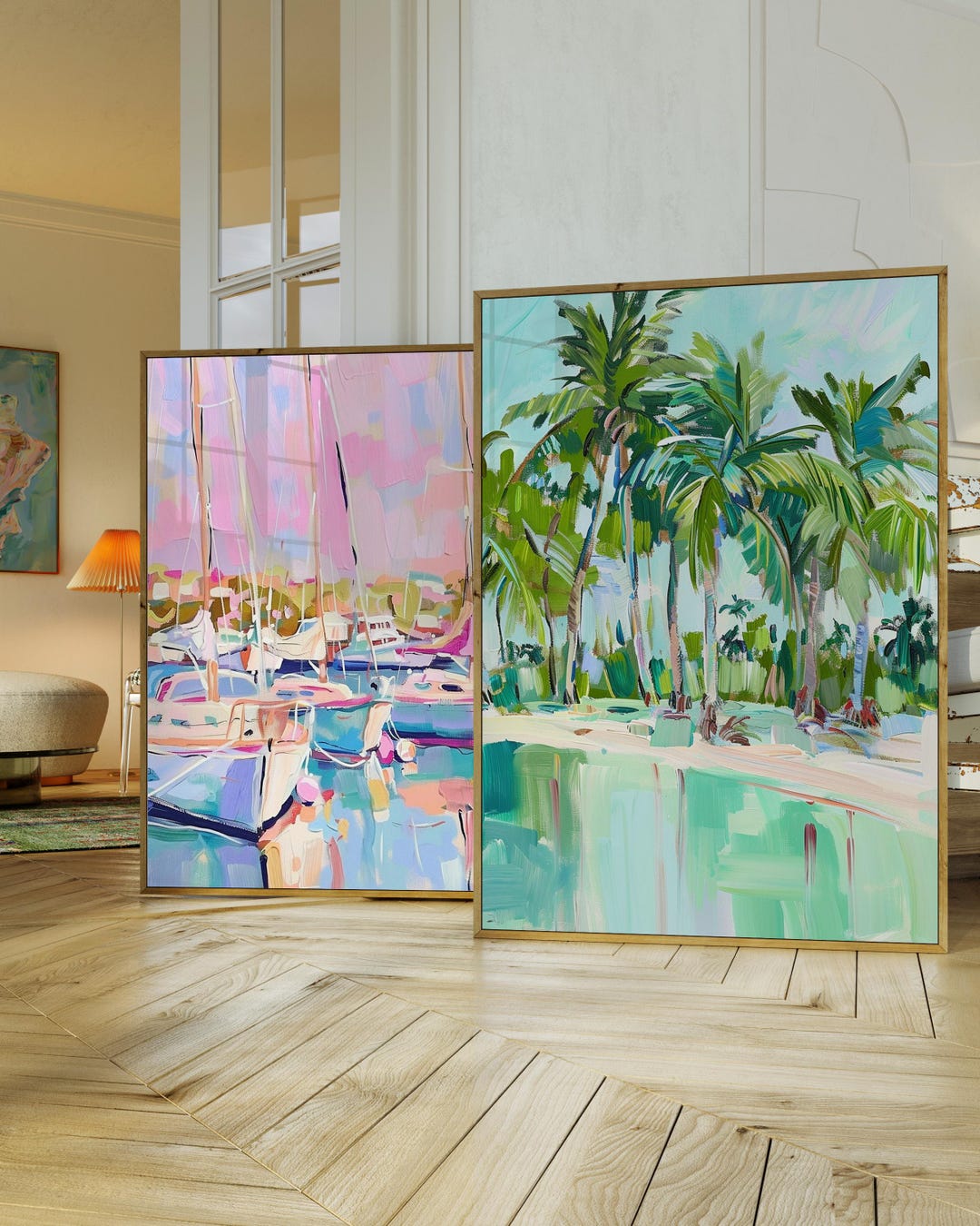 Green Tropical Wall Print, Palm Trees Painting, Pastel Girly Print ...