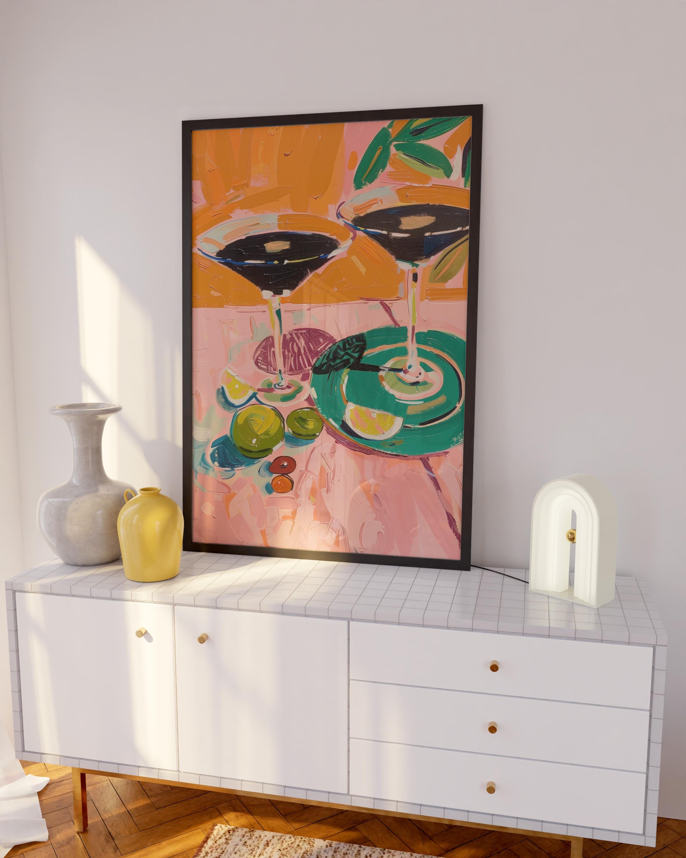 Kitsch Bar Cart Martini Art, Eclectic Happy Hour Decor, Coffee Art ...