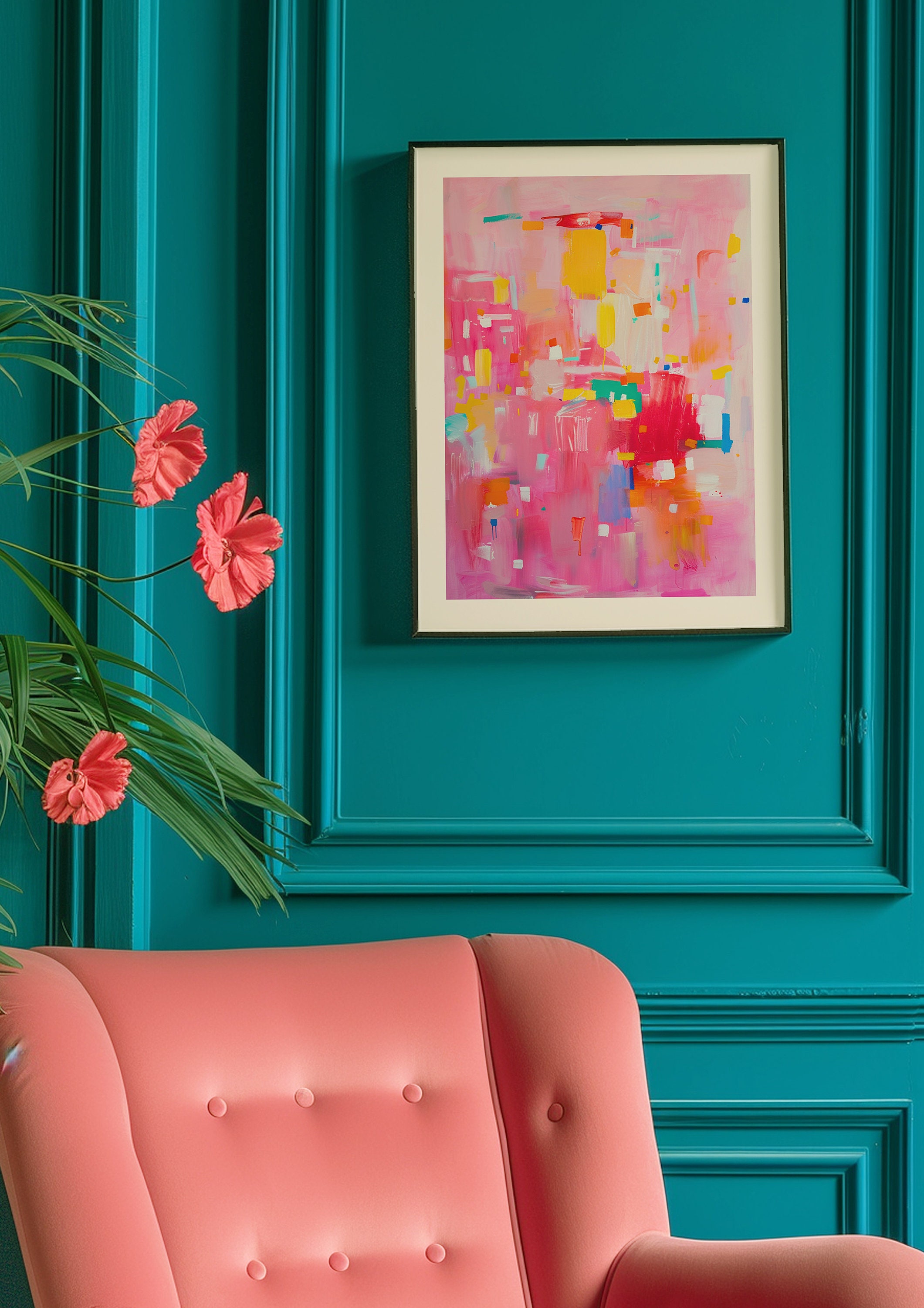 Dopamine Pink Magenta Abstract Painting Print, Extra Large Modern ...