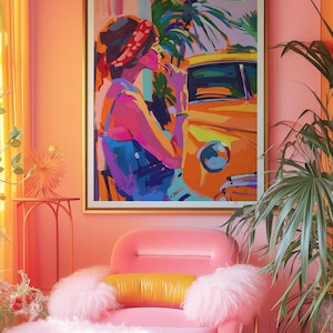 Matisse-style Woman Portrait With Classic Car, Maximalist Wall Art ...