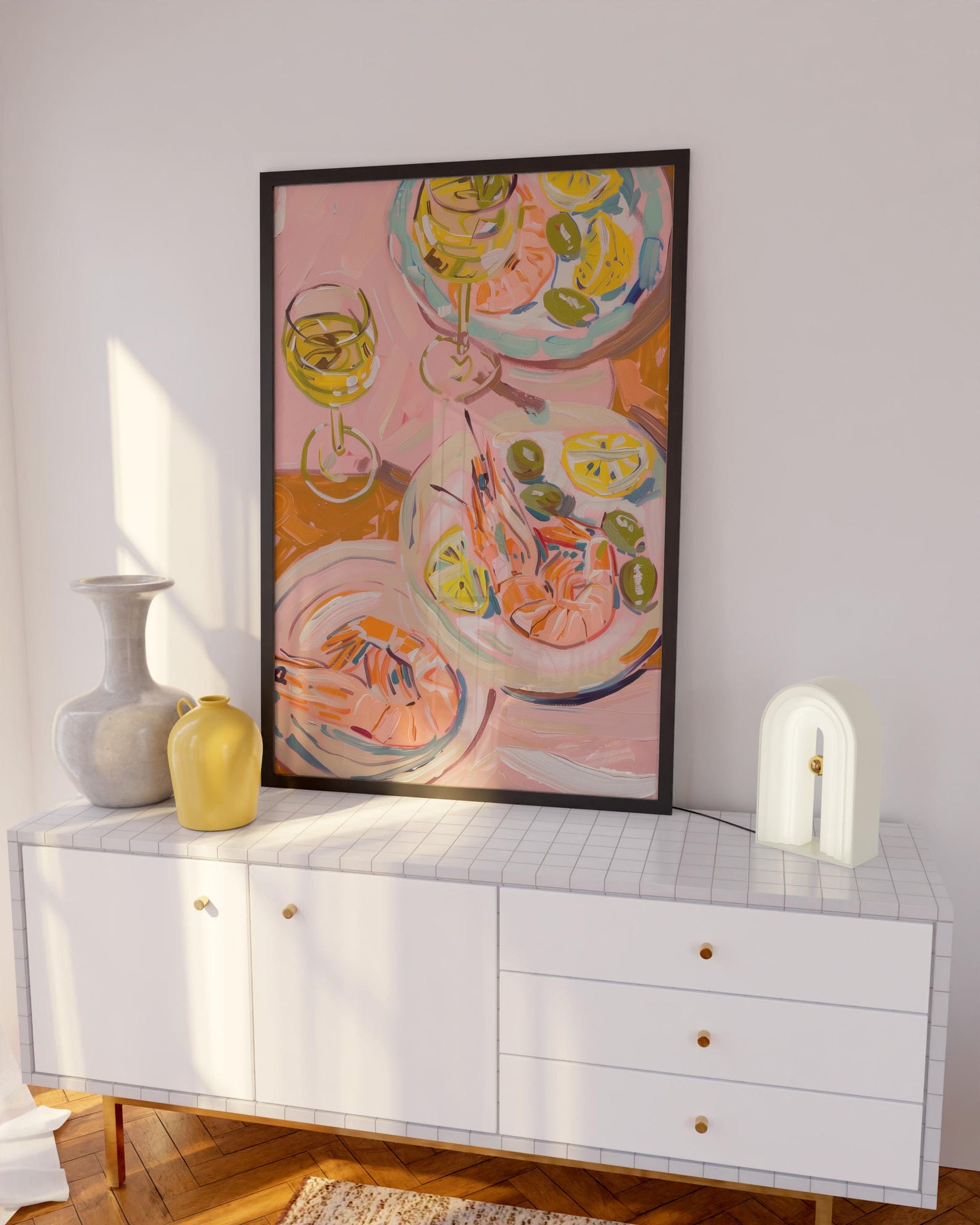 Preppy Restaurant Wine Shrimp Seafood Poster, Oyster Kitchen Decor ...