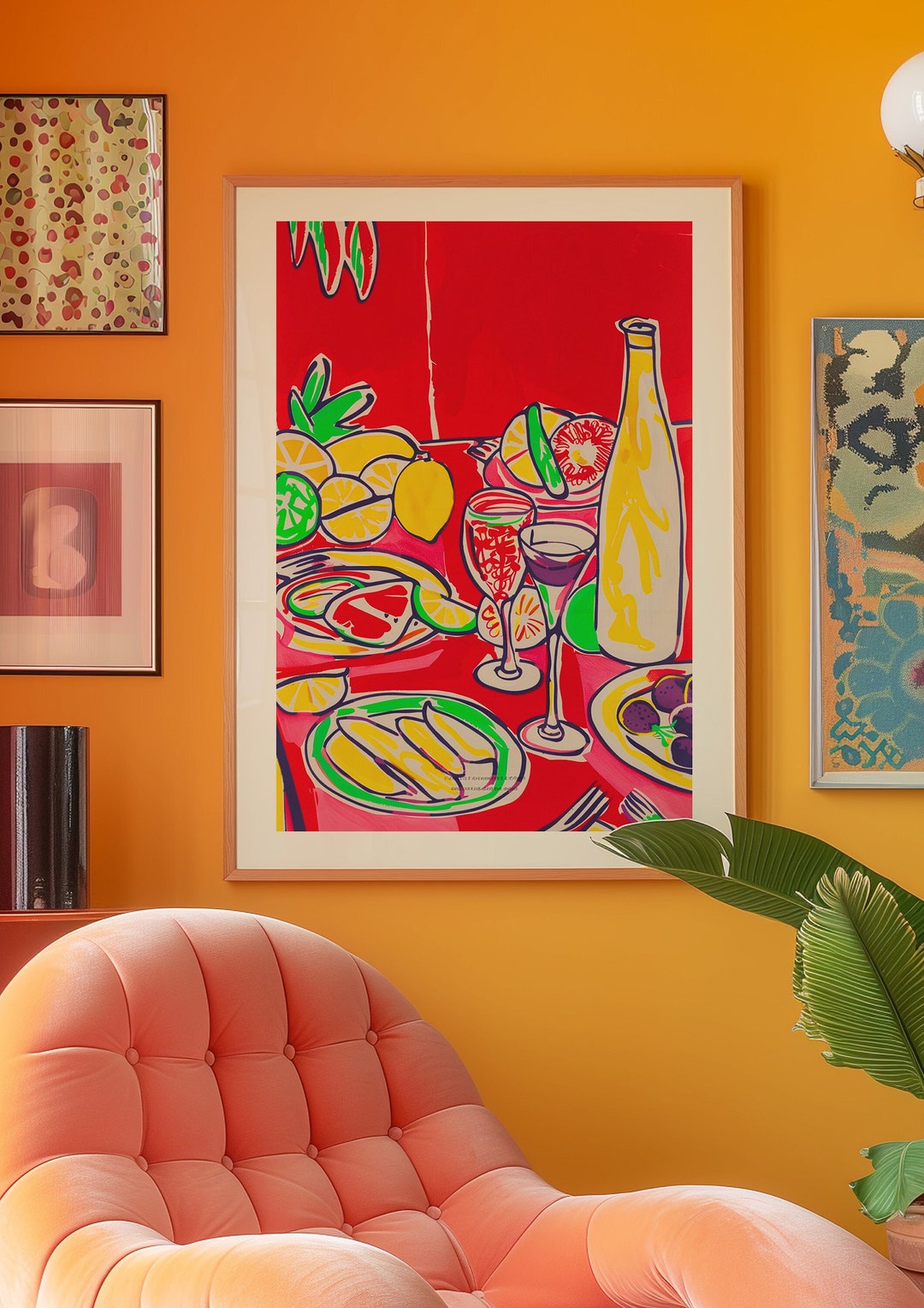 Maximalist Room Wall Art, 70s Red Retro Print, Psychedelic Kitchen Art ...