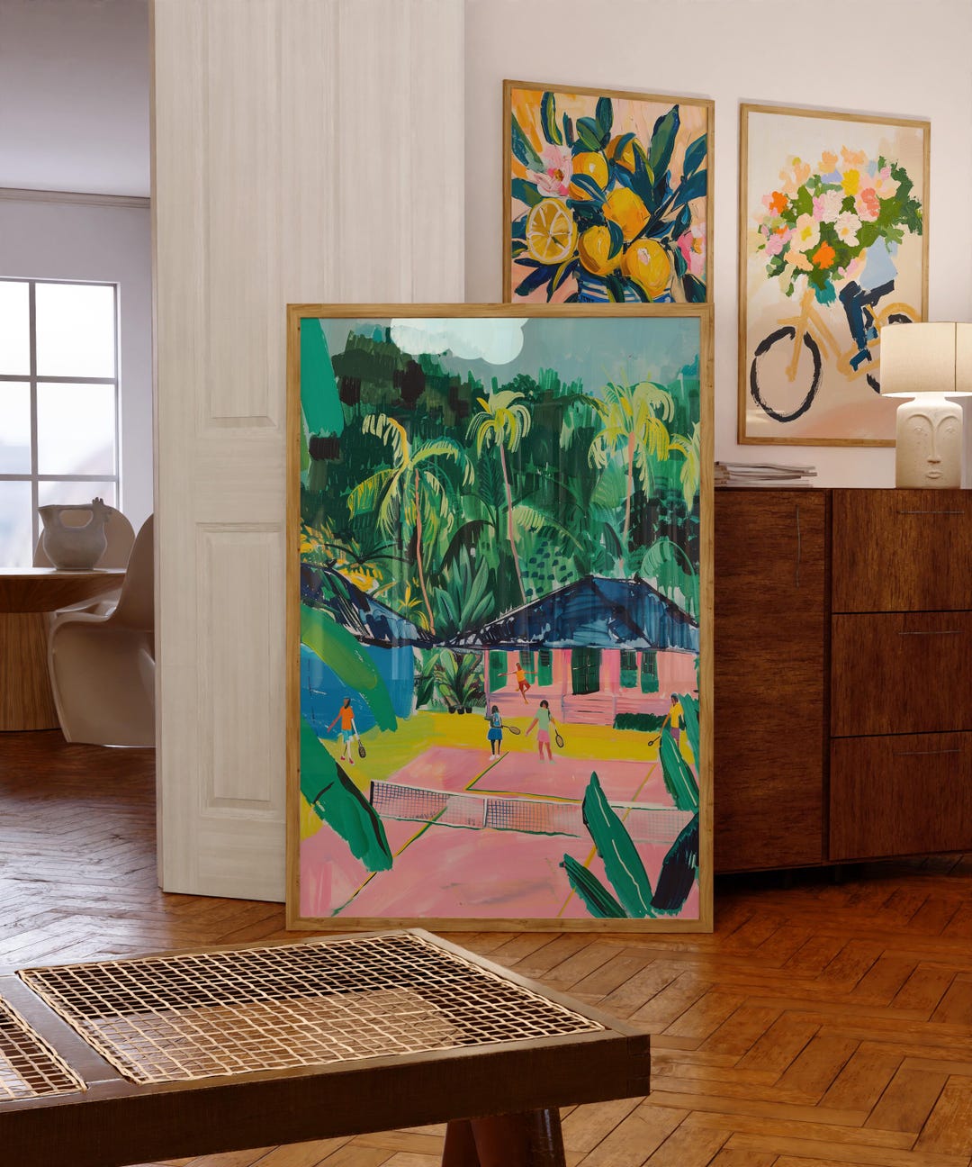 Bali Tennis Court Art Print – Maira Kalman Style Tropical Painting - Etsy