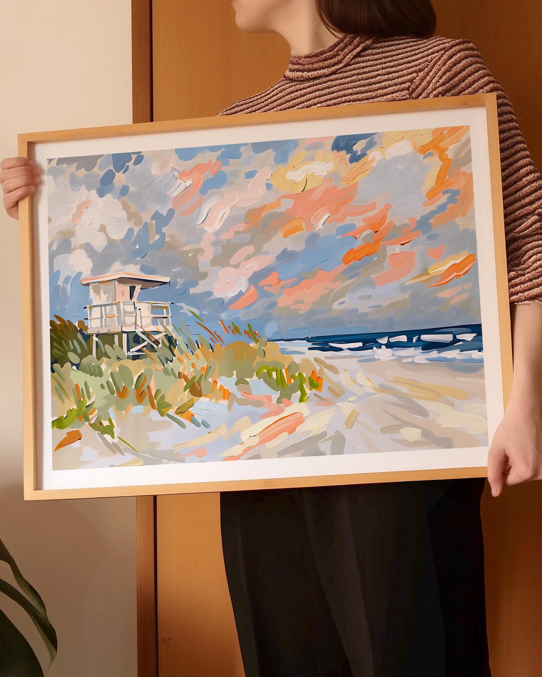 Summer Lifeguard Poster, Impressionist Pastel Colors Beach Painting ...