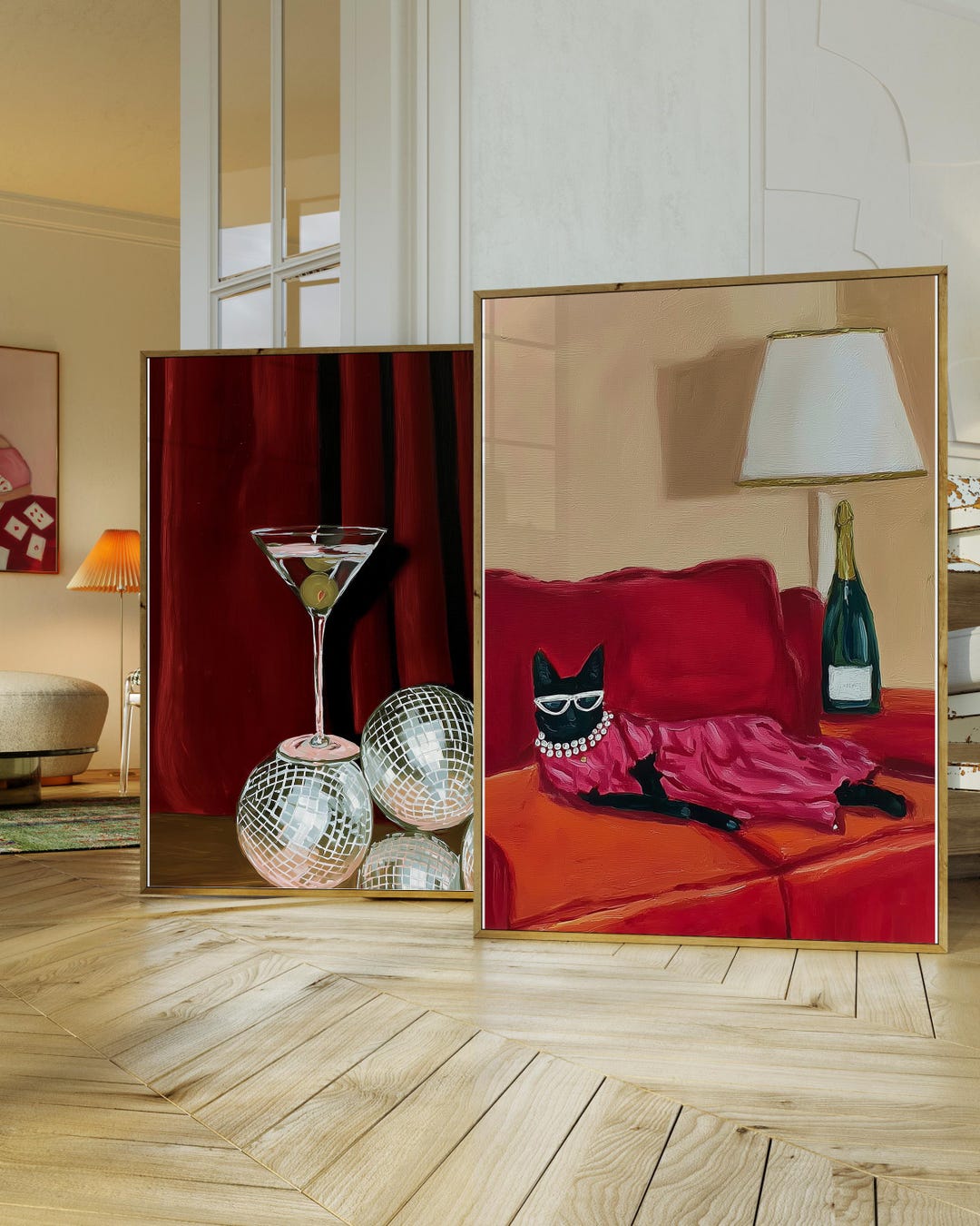 Drunk Black Cat Art Print | Pink Funky Cat Artwork | Dopamine Decor ...