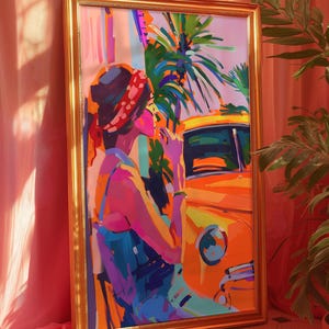 Matisse-style Woman Portrait With Classic Car, Maximalist Wall Art ...