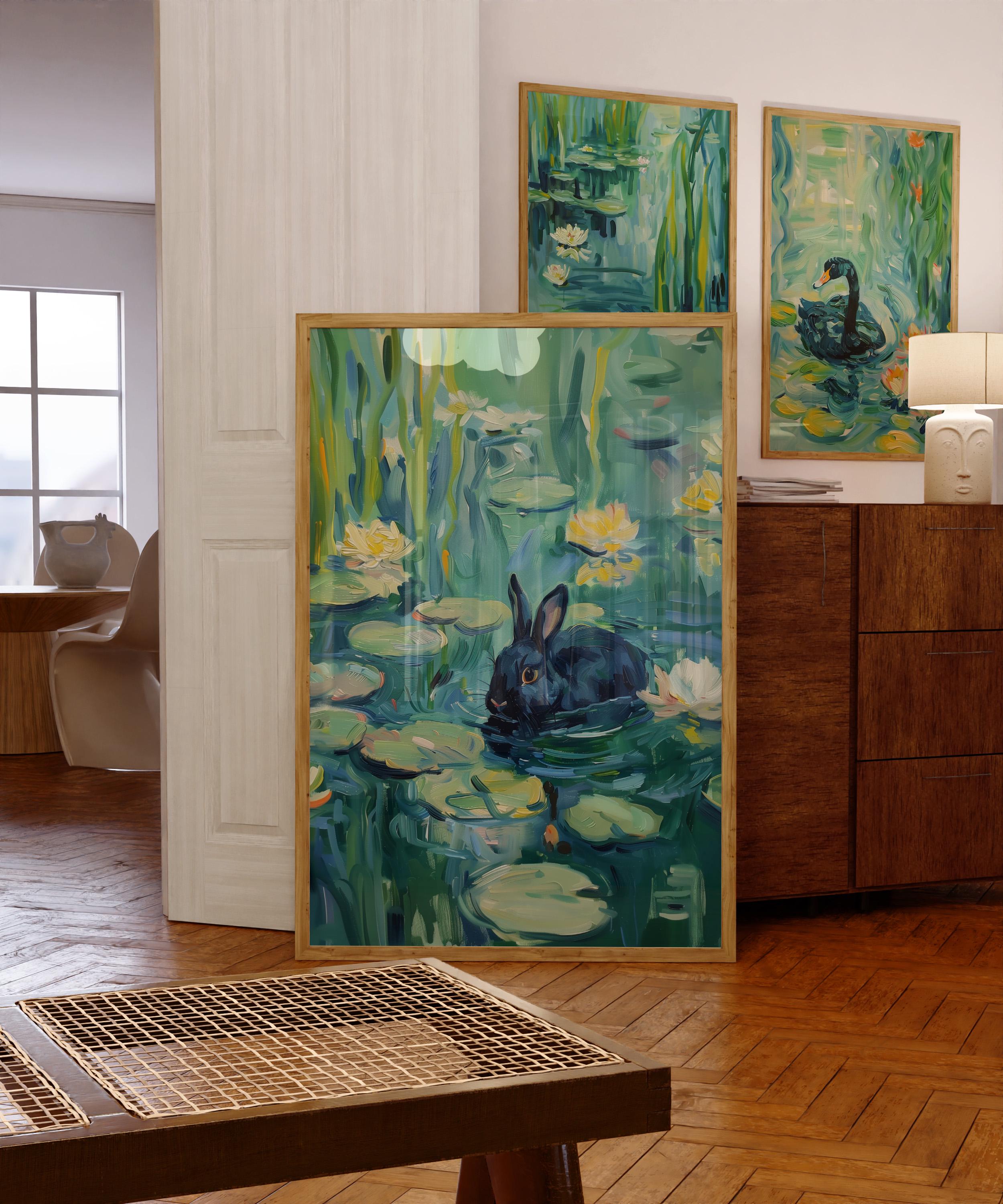 Claude Monet Rabbit in Water Lilies, Impressionist Landscape Painting ...