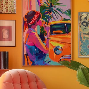Matisse-style Woman Portrait With Classic Car, Maximalist Wall Art ...