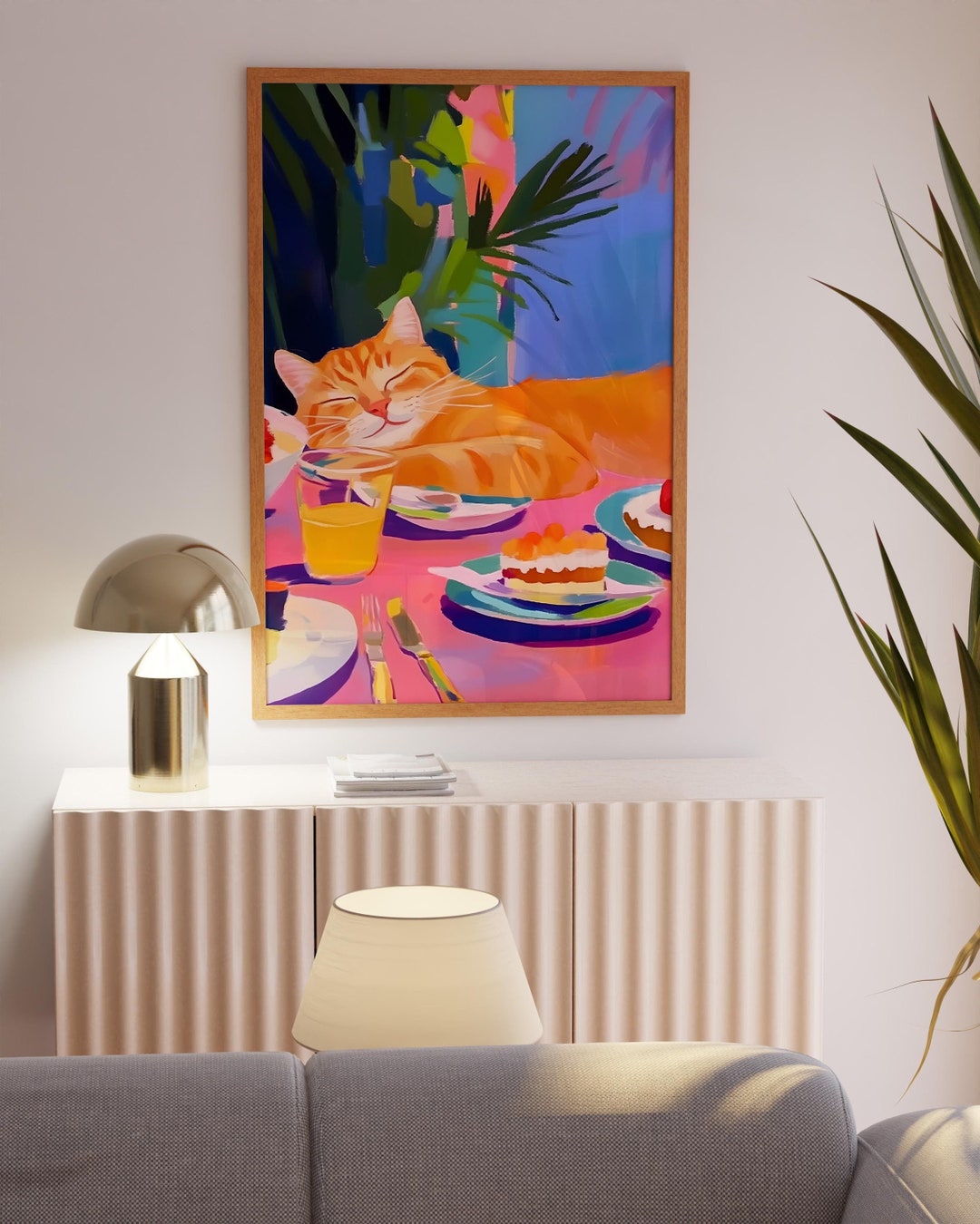 Whimsical Orange Cat Food Painting, Eclectic Aesthetic Room Decor ...