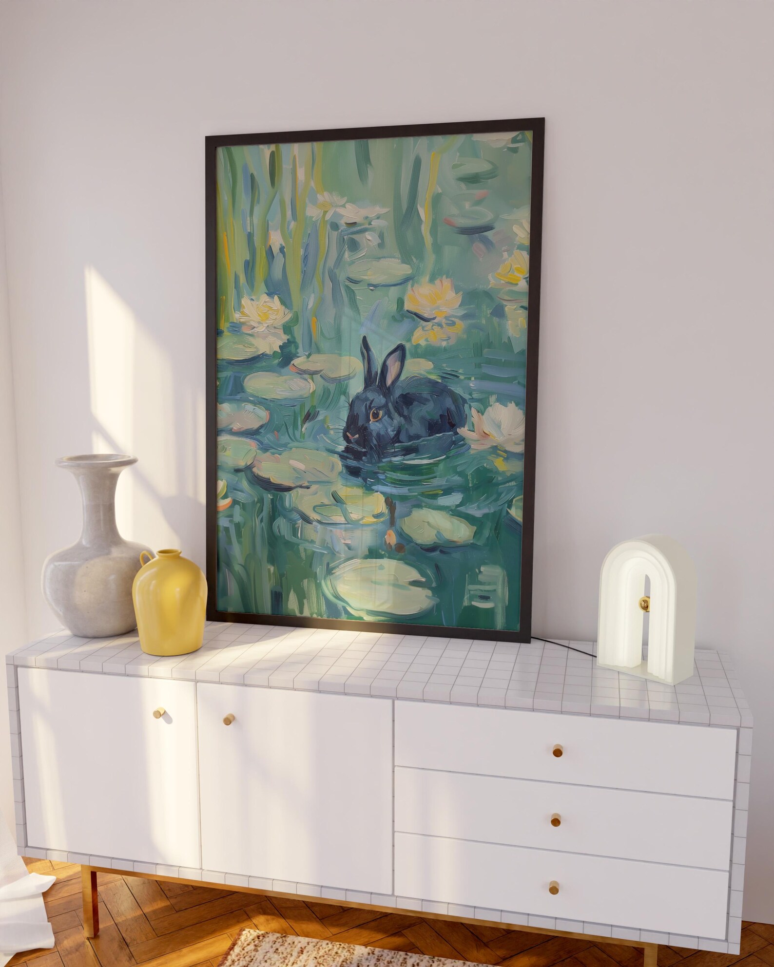 Claude Monet Rabbit in Water Lilies, Impressionist Landscape Painting ...