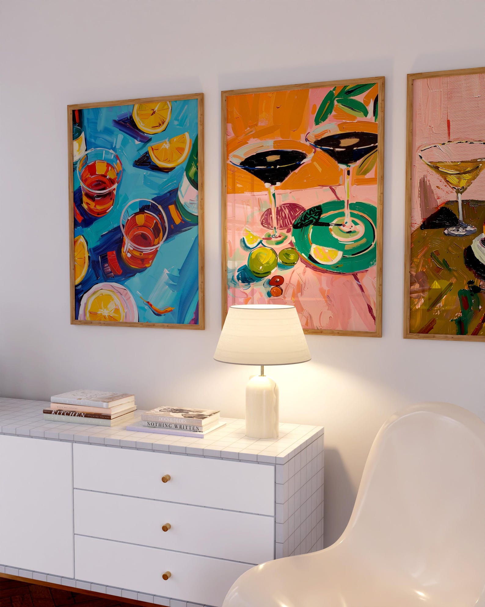 Kitsch Bar Cart Martini Art, Eclectic Happy Hour Decor, Coffee Art ...