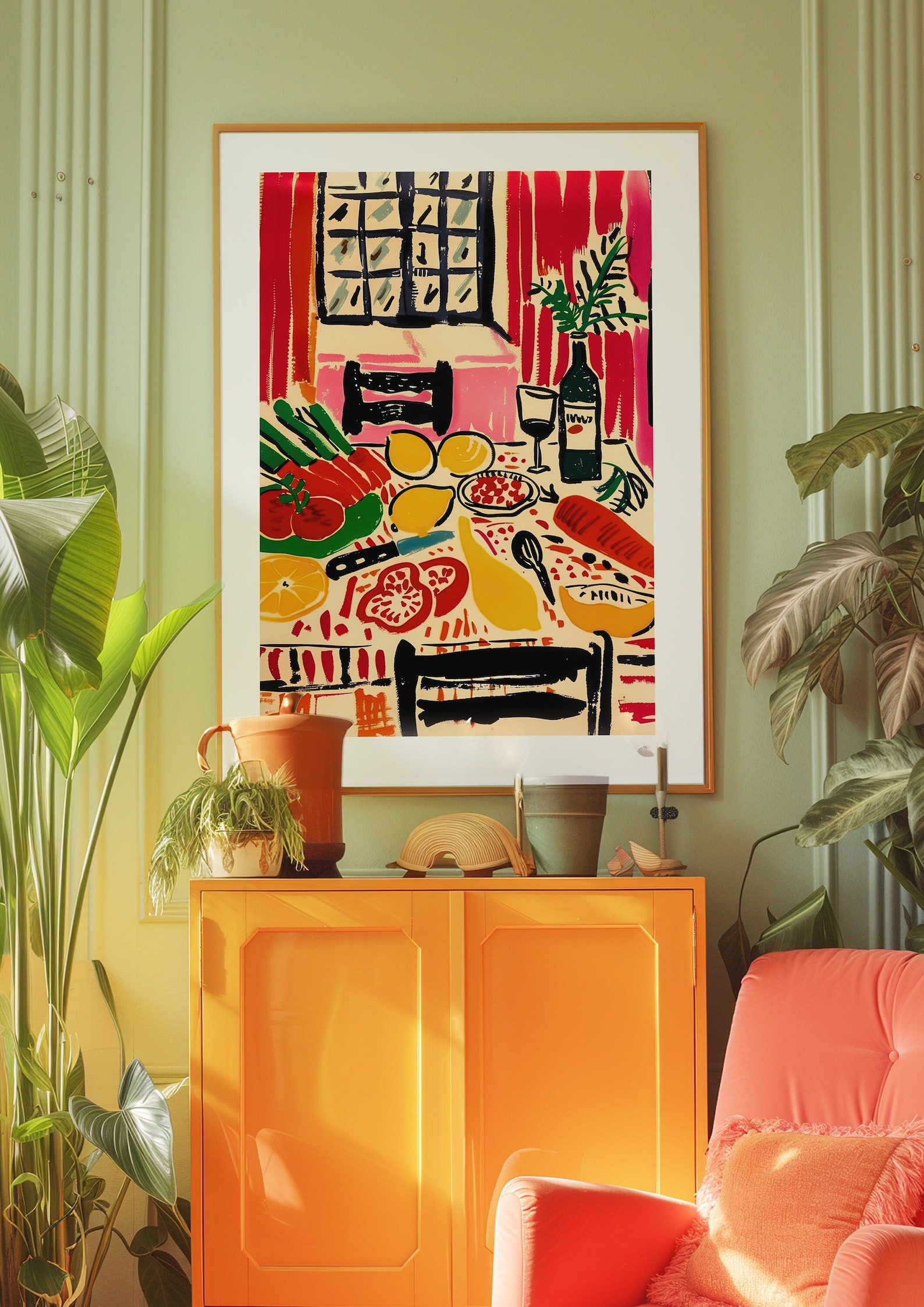 Dopamine Line Art Poster, Trendy 70s Retro Print, Dining Room Poster ...