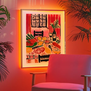 Dopamine Line Art Poster, Trendy 70s Retro Print, Dining Room Poster ...