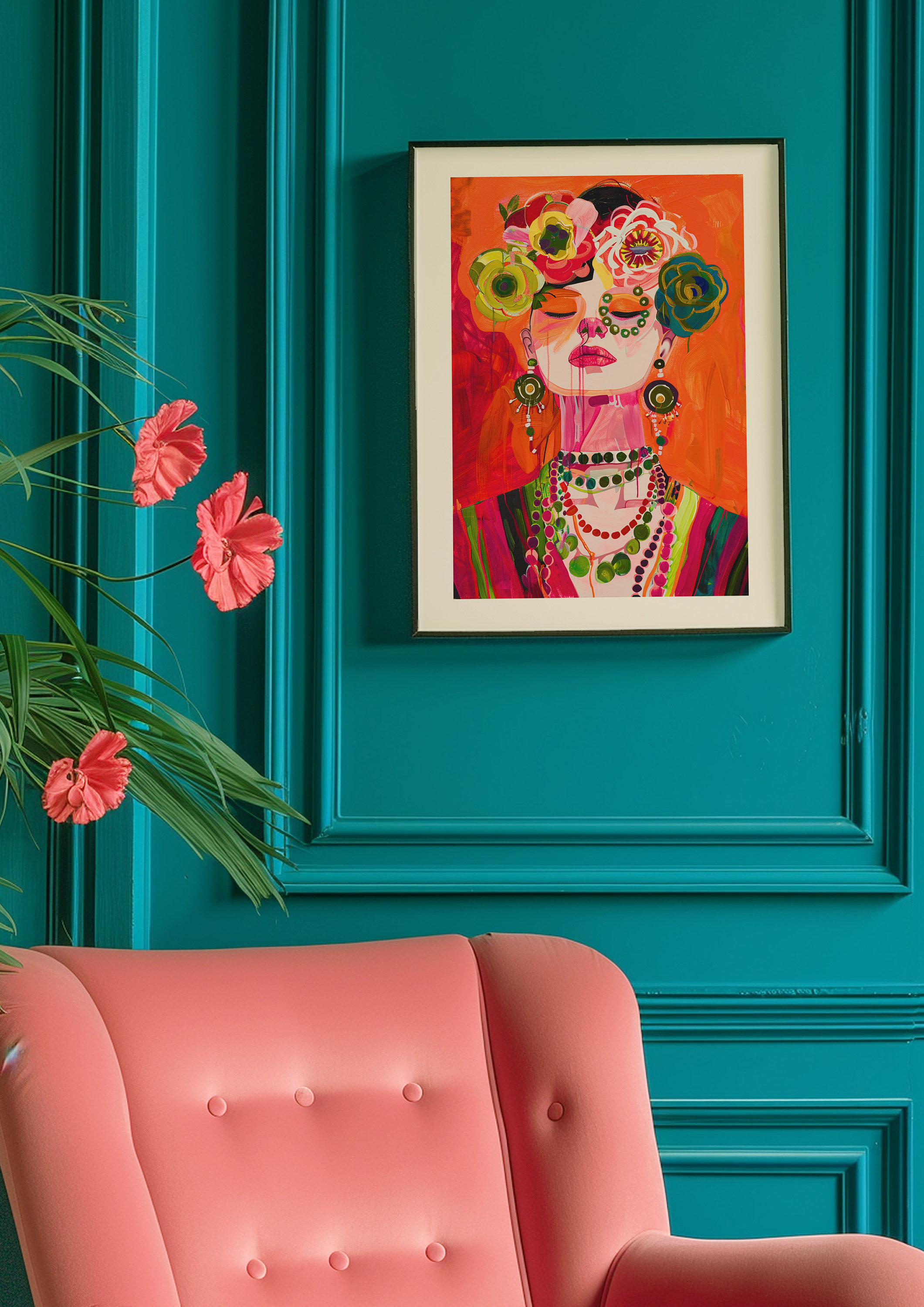 Trippy Red Pink Art Poster, Psychedelic 70s Wall Print, Trendy Eclectic ...