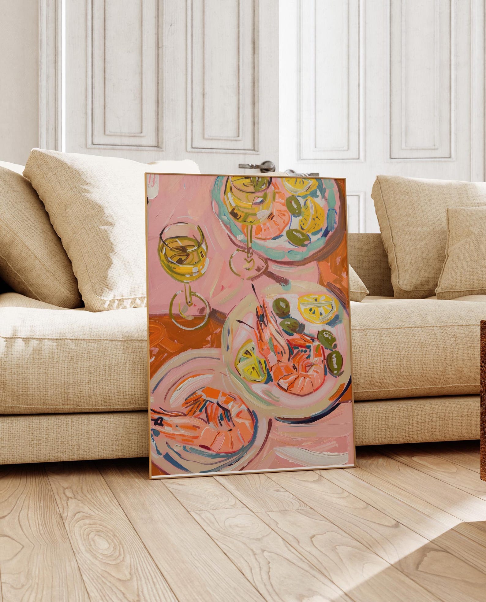 Preppy Restaurant Wine Shrimp Seafood Poster, Oyster Kitchen Decor ...