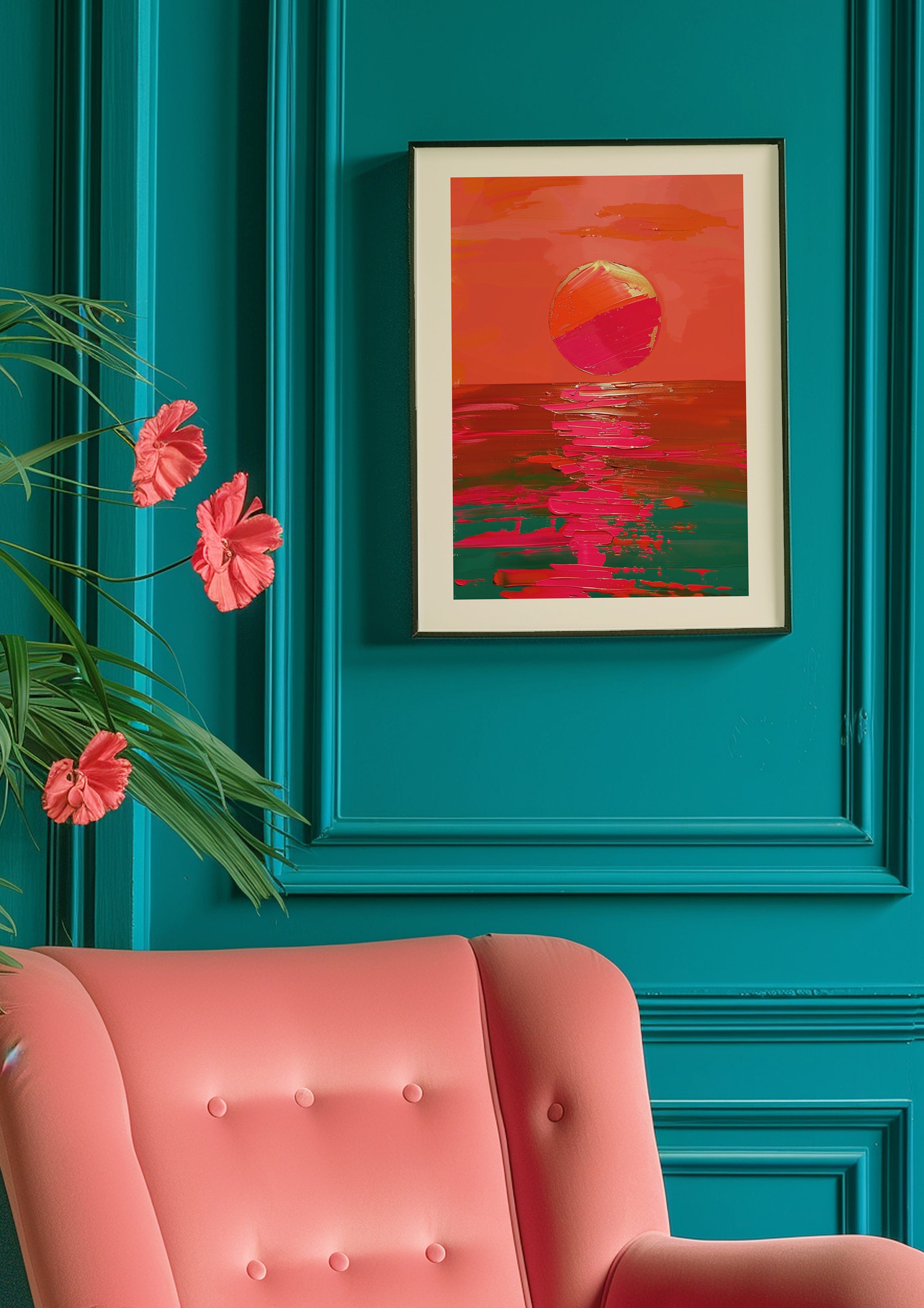 Maximalist Verano Poster, Kitchen Red Wall Decor, Sunset Trendy Poster ...