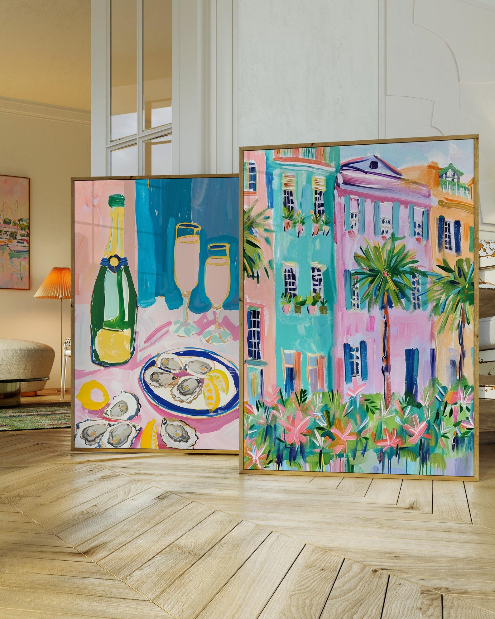 Charleston South Carolina Pastel Colorful Watercolor Painting, Rainbow ...