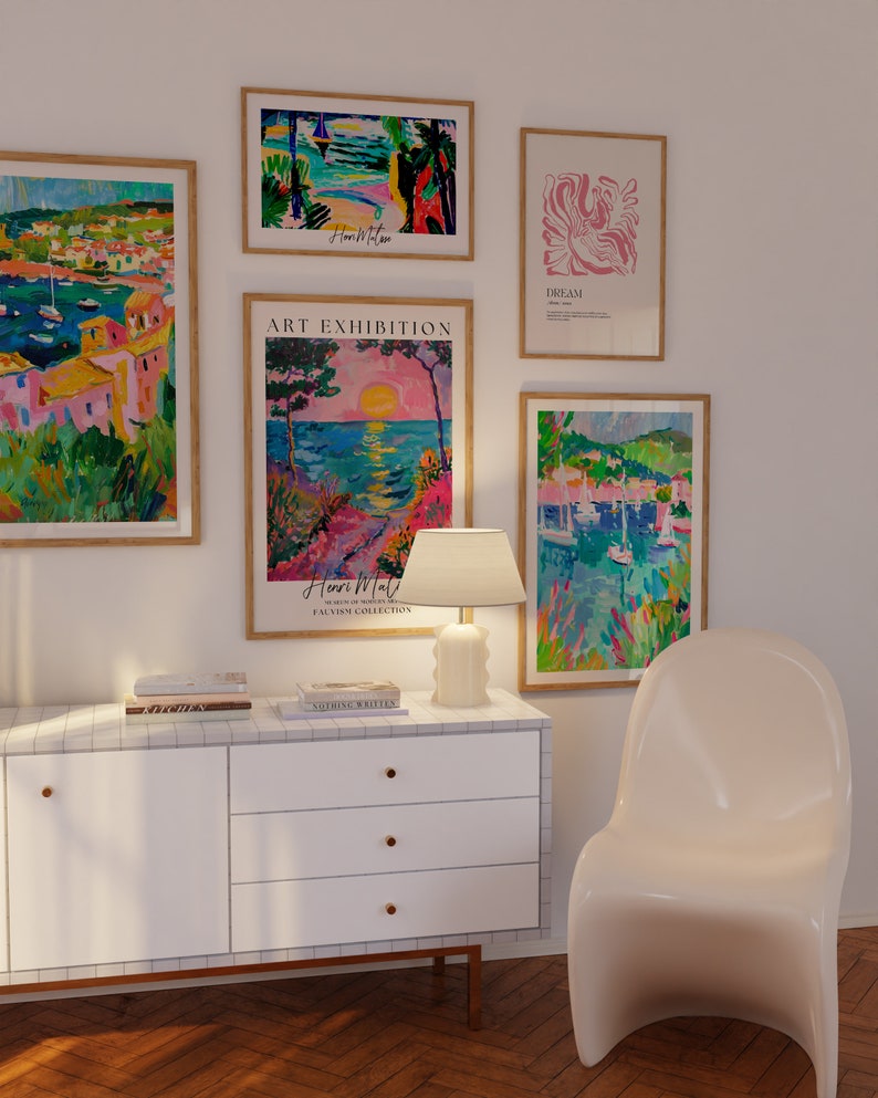 Colorful Sunrise Wall Decor, Eclectic Tropical Beach Poster, Maximalist ...