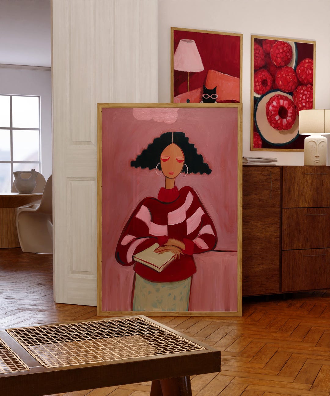 Neo Deco Woman Reading Book Art Print | Poetry Pink Modern Coquette ...