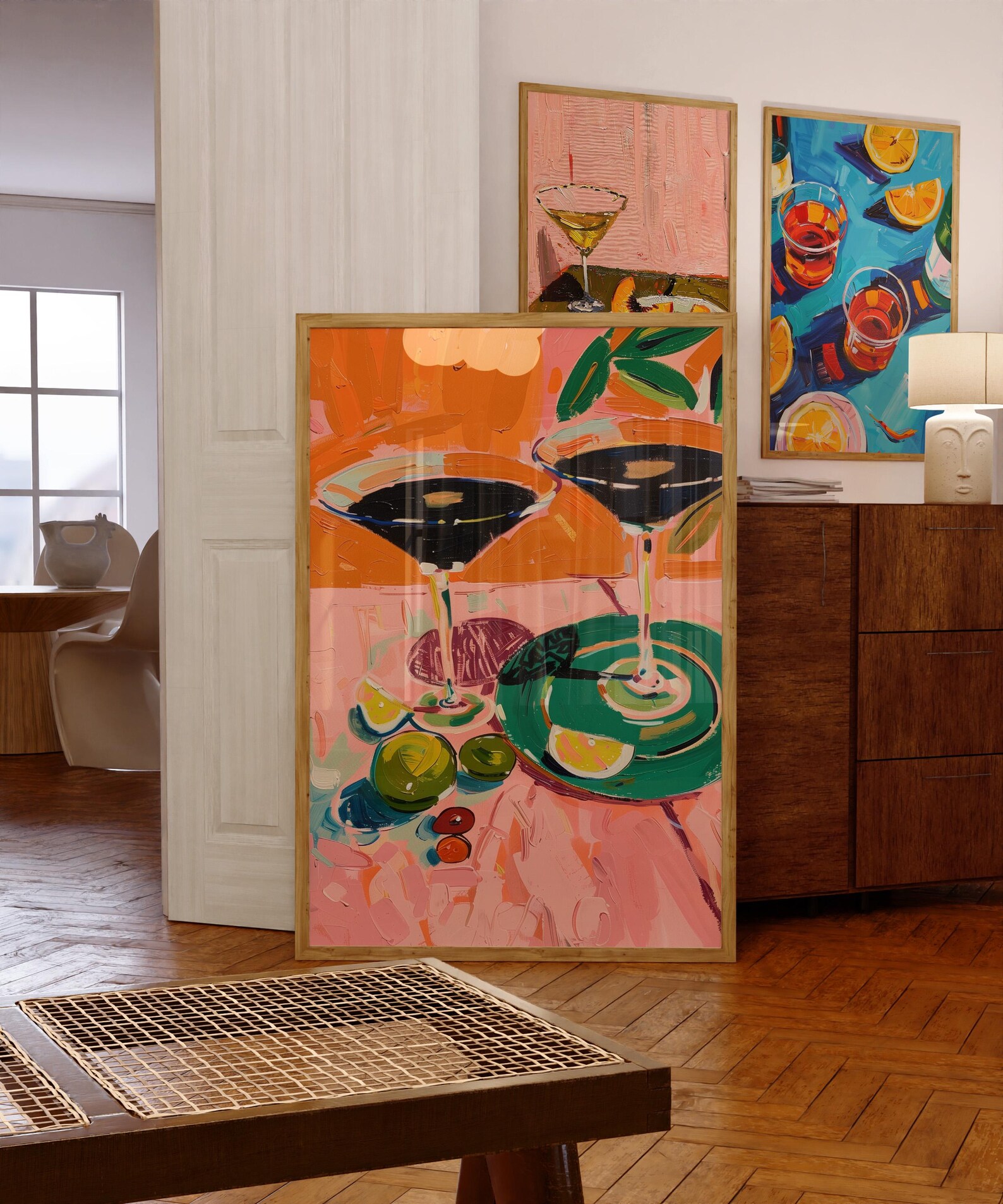 Kitsch Bar Cart Martini Art, Eclectic Happy Hour Decor, Coffee Art ...